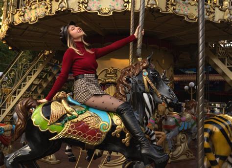 Naughty Girl In The Amusement Park Rides On A Swing Stock Image Image Of Festival Enjoy