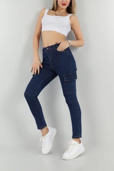 Lacivert Kargo Cepli Bayan Kot Pantolon 149481 ModamızBir