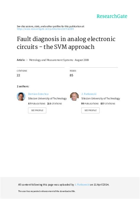 pdf fault diagnosis in analog electronic circuits the svm approach damian grzechca