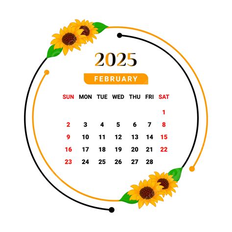 2025 February Month Calendar With Unique Flower Frame Vector Monthly