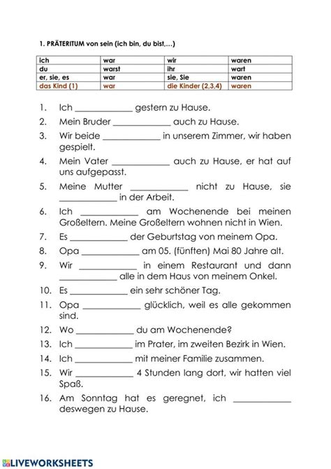 Prateritum Sein Und Haben Worksheet Deutsch Lernen Daf Lehrer