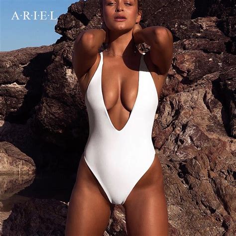 High Cut Swimwear Sexy Deep V Neck One Piece Swimsuit Backless