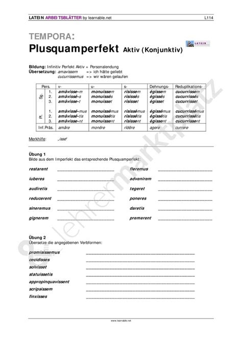 Latein Plusquamperfekt Aktiv Konjunktiv Unterrichtsmaterial Im