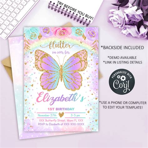 Butterfly Birthday Invitation Butterfly Invitation Butterfly Etsy