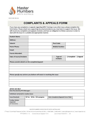 Fillable Online COMPLAINTS APPEALS FORM Fax Email Print PdfFiller