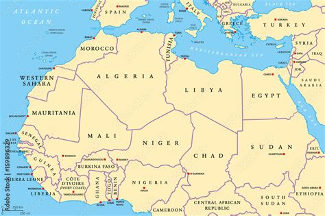 Fototapeta North Africa Countries Political Map With Capitals And