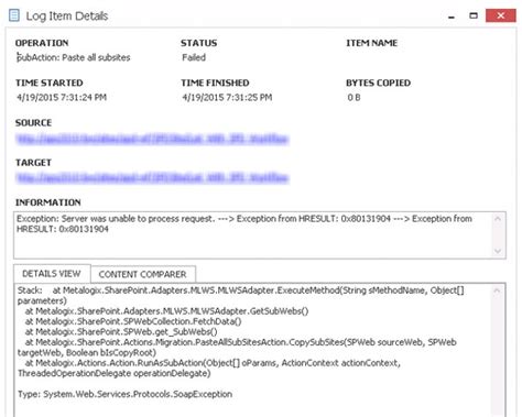 Server Was Unable To Process Request Exception From Hresult