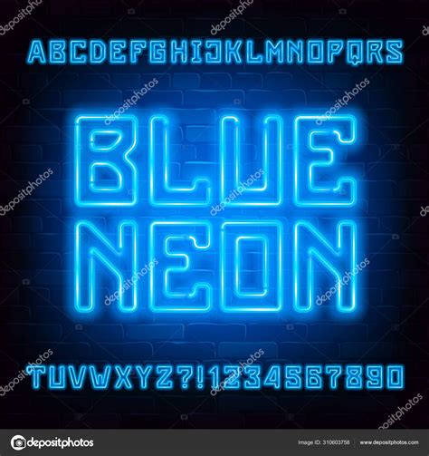 Blue Neon Alphabet Font Neon Light Geometric Letters Numbers Brick
