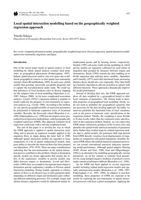 pdf local spatial interaction modelling based on the geographically weighted regression approach