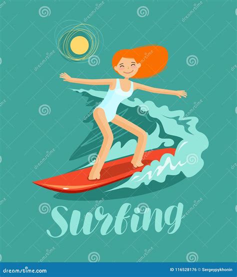 Muchacha Y Onda De La Persona Que Practica Surf Ejemplo Del Vector Que