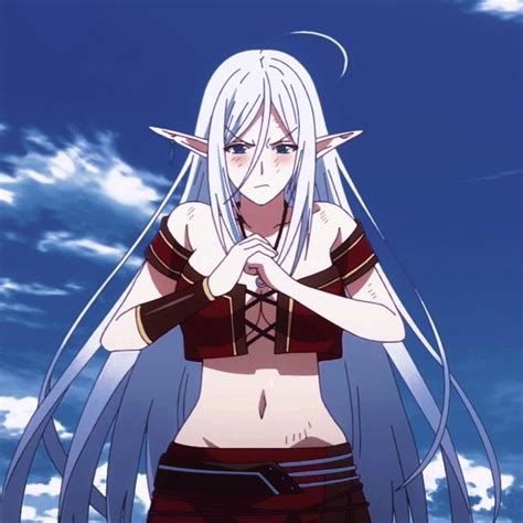 An Anime Character With Long White Hair Standing In Front Of Blue Sky