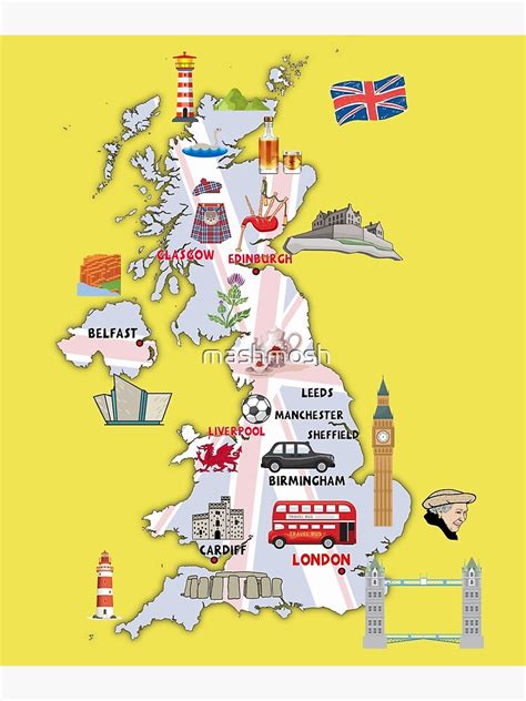 Flag Map Of Uk Illustrated Map Of United Kingdom Showing The Top