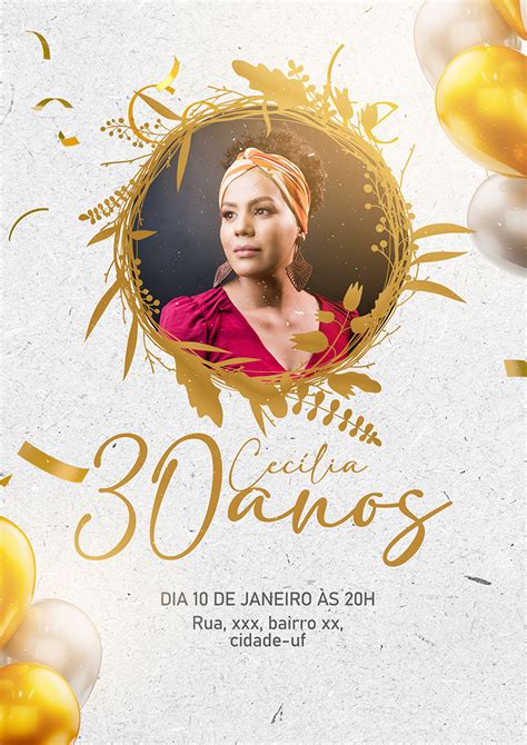 Modelo de Convite de Aniversário Cecília 30 Anos PSD Editável download