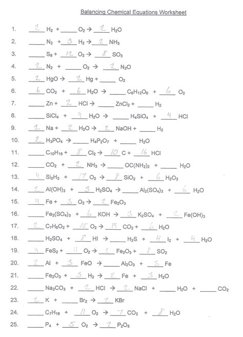 Identifying And Balancing Chemical Equations Worksheets