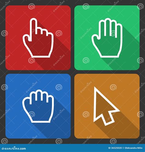 Hand Cursors Icons With Long Shadow Stock Vector Illustration Of Hand