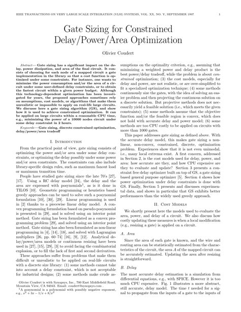 pdf gate sizing for constrained delay power area optimization