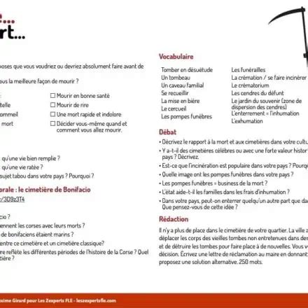 Ressources FLE Sur La Mort Les Zexperts FLE