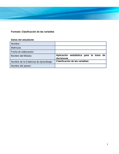 Clasificacion De La Variables Formato Clasificaci N De Las Variables