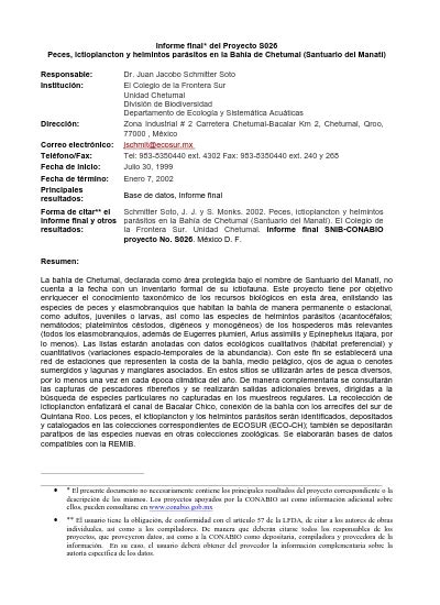 Informe Final Del Proyecto S026 Peces Ictioplancton Y Helmintos
