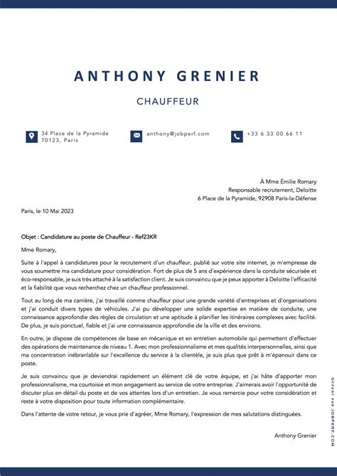 Exemple De Lettre De Motivation Chauffeur JobPerf