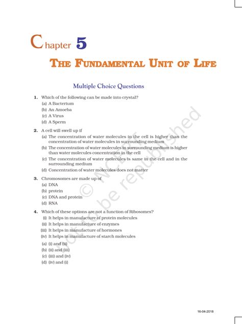 NCERT Exemplar Class 9 Science Chapter 5 The Fundamental Unit Of Life