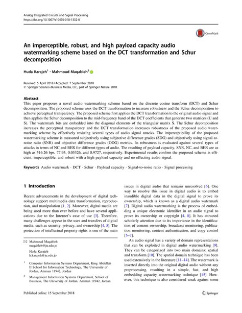 pdf an imperceptible robust and high payload capacity audio watermarking scheme based on the