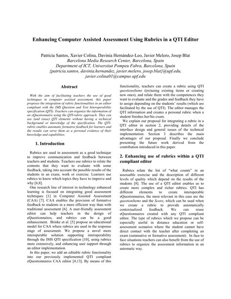 pdf enhancing computer assisted assessment using rubrics in a qti editor