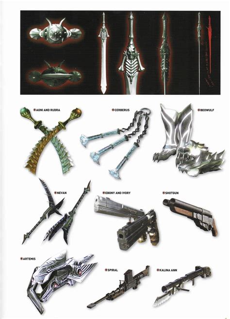 Devil May Cry 3 All Dante S Weapons Artwork From Devil May Cry