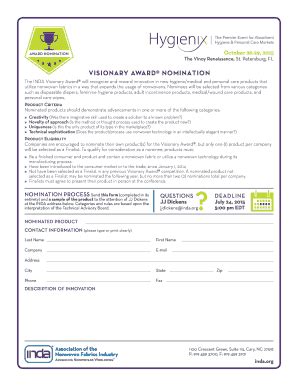 Fillable Online Inda VISIONARY AWARD NOMINATION INDA Fax Email Print