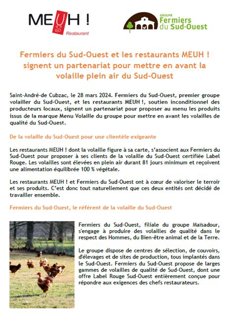 Fermiers Du Sud Ouest Et Les Restaurants Meuh Signent Un Partenariat