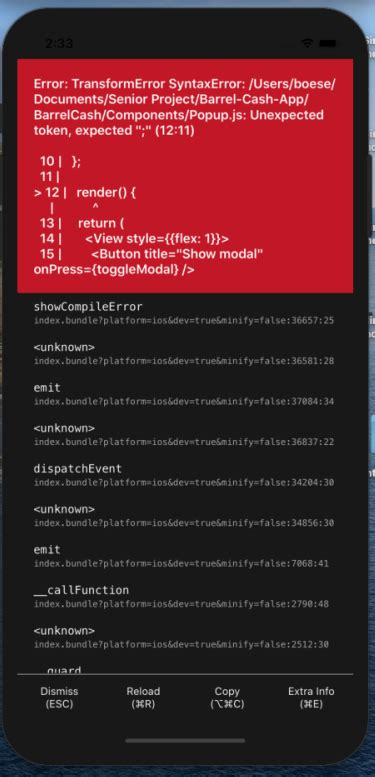 javascript react native render method syntax error wants a semicolon stack overflow
