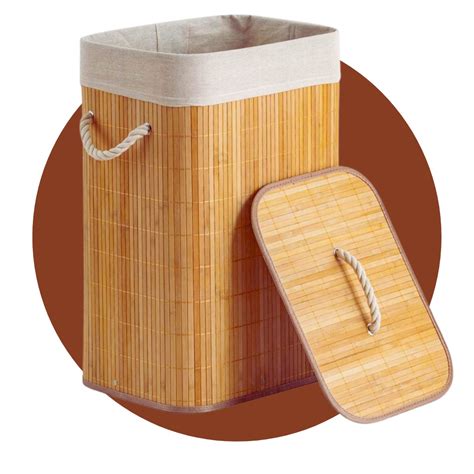 Cesto De Roupa Suja Limpa Litros Lavanderia Em Bambu Tampa
