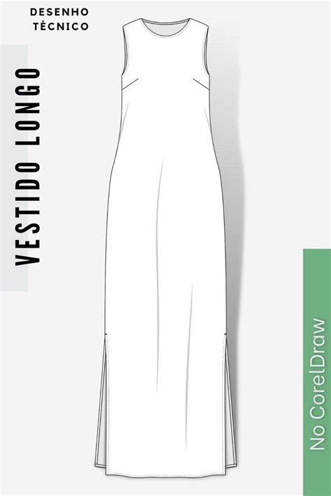 Como fazer o desenho técnico de um vestido longo fendas nas