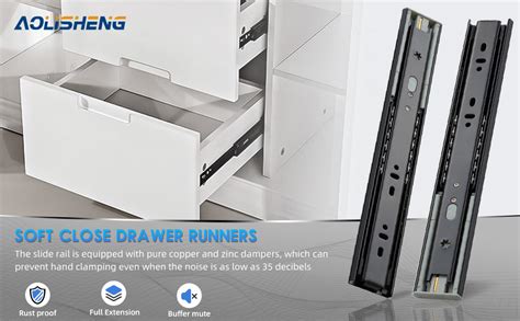AOLISHENG Soft Close Drawer Runners 350 Mm Black Full Extension Side