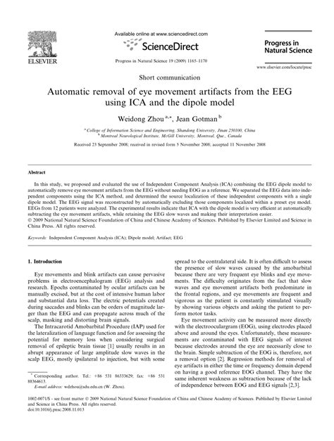 pdf automatic removal of eye movement artifacts from the eeg using ica and the dipole model