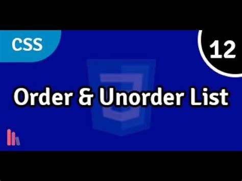Css List Properties Unordered Lists Ordered Lists Youtube