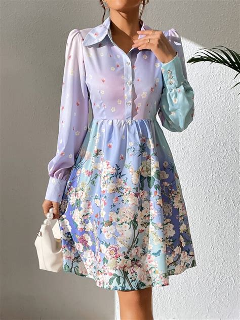 SHEIN LUNE Vestido camisero con estampado floral con botón delantero
