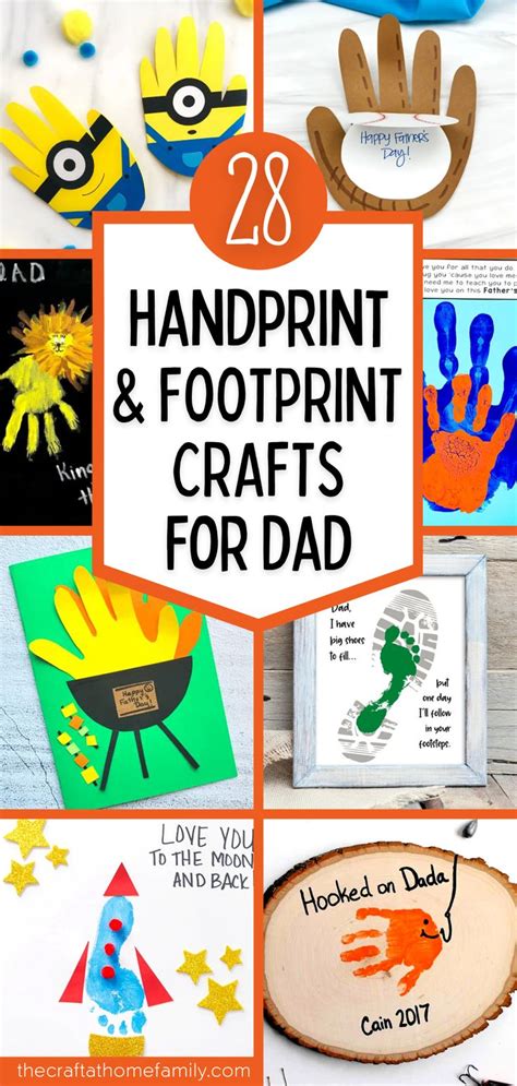 Collage Of Father S Day Handprint And Footprint Crafts With The Words