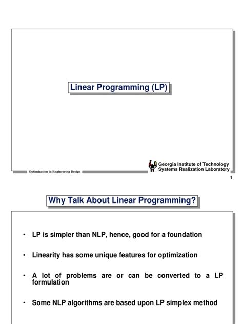 linear programming lp georgia institute of technology systems realization laboratory 1 pdf