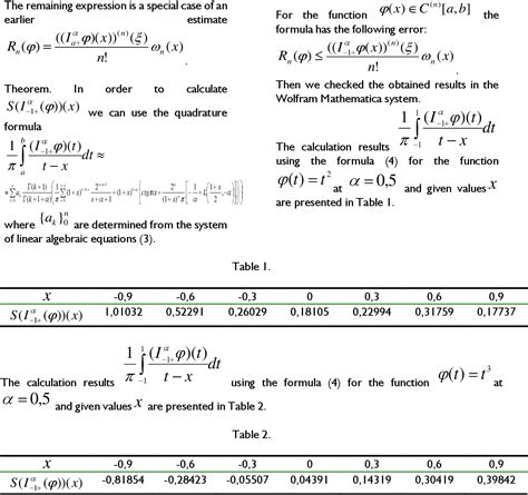 table 2 from quadrature formula for singular integral computation of special type semantic scholar