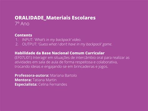 Plano De Aula 7o Ano Materiais Escolares