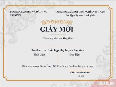 Giấy mời họp phụ huynh cuối học kì 1 năm 2023 2024 Trường THCS Bình