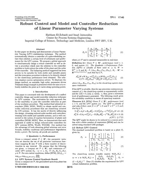 pdf robust control and model and controller reduction of linear parameter varying systems