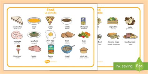 Food Word Mat English Spanish Teacher Made