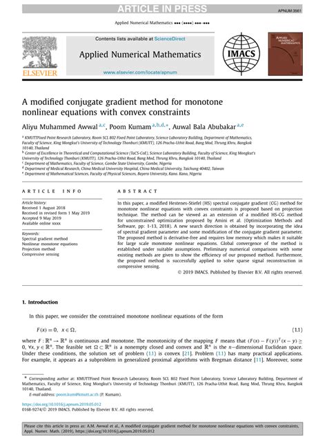 pdf a modified conjugate gradient method for monotone nonlinear equations with convex constraints
