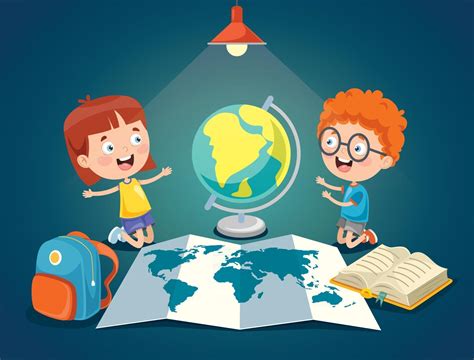Ni Os En Edad Escolar Que Estudian Geograf A Vector En Vecteezy