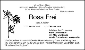 Traueranzeigen Von Rosa Frei Trauerportal Ihrer Tageszeitung