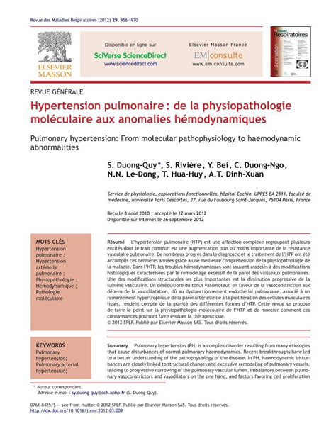 Pdf Hypertension Pulmonaire De La Physiopathologie Mol Culaire Aux
