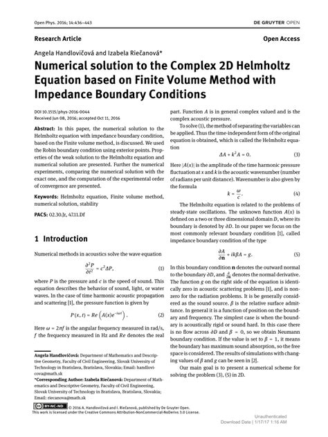 pdf numerical solution to the complex 2d helmholtz equation based on finite volume method with