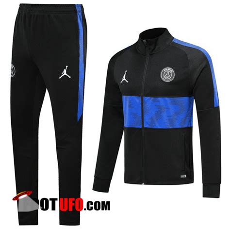 Nouveau Ensemble Survetement De Foot Veste Psg Jordan Noir Bleu